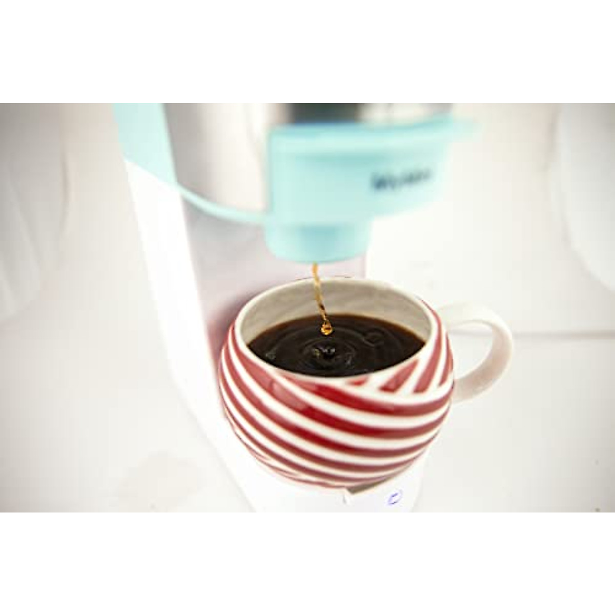 Nostalgia MyMini Single Coffee Maker, Brews K-Cup & Other Pods, Serves up to 14 Ounces, Tea, Chocolate, Hot Cider, Lattes, Reusable Filter Basket Included, Aqua