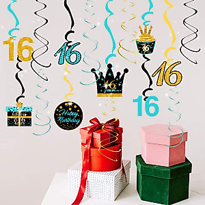 Sweet 16 Birthday Decorations for Girl Teal Gold 16th Birthday Hanging Swirls Sixteen Birthday Hanging Swirls Decorations for Teal Gold 16 Years Old Party Supplies