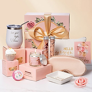 Happy Birthday Gifts for Women Spa Set Gift Basket for Best Friends Mom Unique Birthday Box Gifts for Sister Girlfriend Teacher Female Her Bday Wine Tumbler for Woman Who Has Everything
