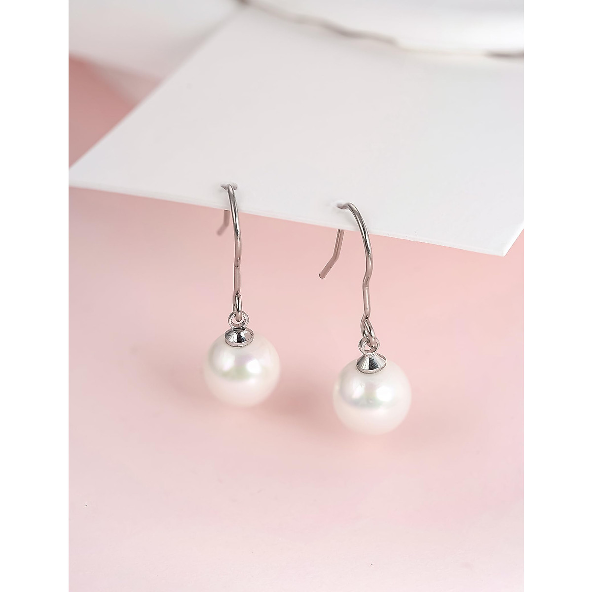 Limerencia Titanium Dangle Earrings, Shell Pearl Drop Earrings, 10 mm Lightweight Drop Earrings Hypoallergenic for Sensitive Ears Women