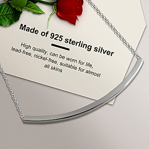 Balance Tube Bar Necklace, 925 Sterling Silver Curved Bar Pendant Necklace, Simple Jewelry Gift for Women and Girls