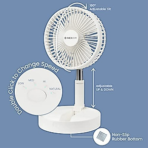 NEXAIR Premium Foldable Fan, 4 Speed Portable Fan with Adjustable Height 14” – 39.5 in, Rechargeable Folding Fan For Home And Office, Quiet Floor Fan For Bedroom, Battery Operated Fan For Travel