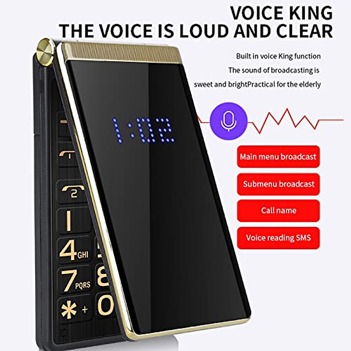 ASHATA Unlocked Flip Cell Phone for Senior, 2G SOS Big Button Mobile Phone with 2.8 Inch LCD and Large Keypad, 5900mAh Long Standby, 32MB Memory Basic Cell Phone for Elderly