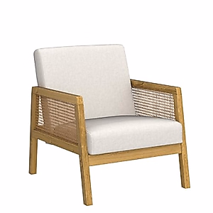 Yaheetech Accent Chair, Modern Armchair with Wood Legs, Mid Century Living Room Chair Linen Comfy Lounge Chair for Bedroom Reading Room, Set of 2, Beige