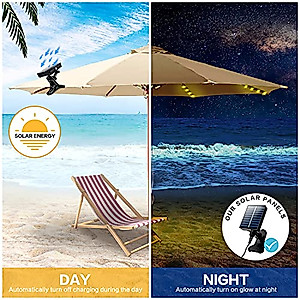 Solar Patio Umbrella Lights Cordless Parasol String Lights With Clip Umbrella Pole Light Solar Powered Waterproof for 7-10foot Umbrella Outdoor Lighting Beach Deck Garden Party Decoration