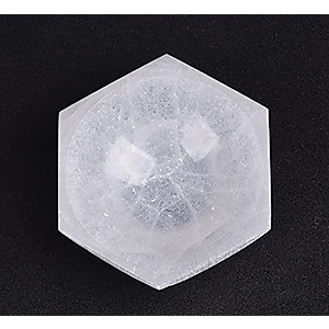 AMOYSTONE Natural Selenite Plate Selenite Bowl for Crystals Hexagon Selenite Dish 4" for Chakra Healing Crystals Collection Gift