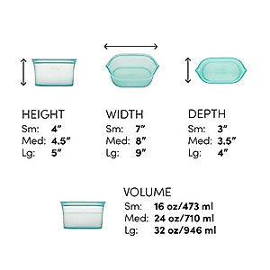 Zip Top Reusable Food Storage Bags | 3 Dish Set [Teal] | Silicone Meal Prep Container | Microwave, Dishwasher and Freezer Safe | Made in the USA