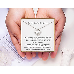 Famdecor To My Son's Girlfriend Gifts from Mom Sterling Silver Knot Necklace for Sons Girlfriend Valentines Day Gifts