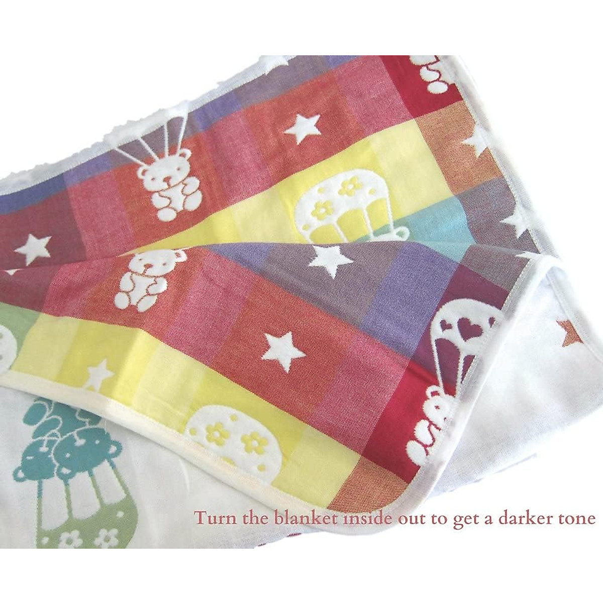 Kawaii Baby Blanket - Double Layer Thick Cotton Reversible Unisex Soft Nursery Crib Blanket, Newborn Infant Toddlers, Jacquard Cotton Unisex Swaddle 80 x 100 cm, Parachute