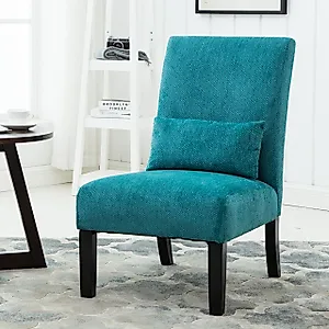 Roundhill Furniture Pisano Teal Blue Fabric Armless Contemporary Accent Chair with Kidney Pillow