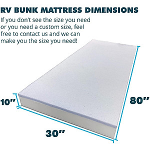 Foamma 10" x 30" x 80" Gel Memory Foam RV Bunk Mattress Replacement, Medium Firm, Pressure Relieving, Cooling Premium Comfort, USA Made, No Cover