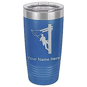 LaserGram 20oz Vacuum Insulated Tumbler Mug, Lineman, Personalized Engraving Included (Dark Blue)