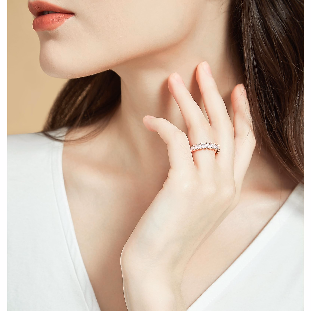 TIGRADE 4mm Eternity Ring Princess Cut Square Cubic Zirconia Engagement Wedding Band for Women Size 5 to 11,Rose Gold,Size 7