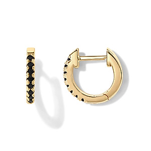 PAVOI 14K Gold Plated Sterling Silver Post Huggies | Cubic Zirconia Huggie Earrings for Women | Black Stones, Yellow Gold