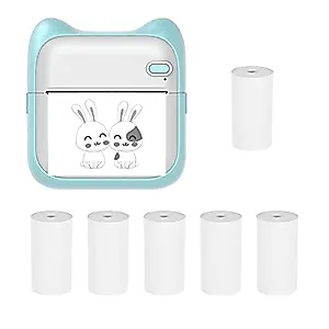 Mini Pocket Photo Printer Portable Thermal Printing Machine 203dpi Wireless BT Connection for Picture Lable DIY Handcraft List Meno Notes Journal Receipt Paper Instant Printer Sticker with 6 Roll