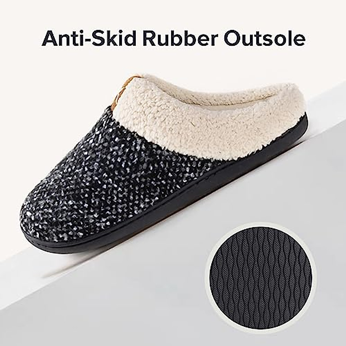 ULTRAIDEAS Women's Indoor Bedroom Slipper with Memory Foam, Gift for Women, Wool-Like House Shoe with Anti-Skid Rubber Sole for Ladies (7-8, Sleet)