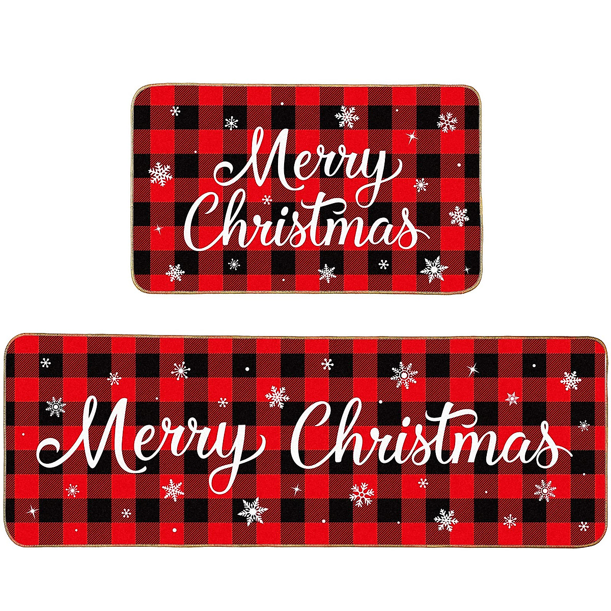 Christmas Kitchen Rugs Set of 2 Xmas Kitchen Mats Merry Christmas Mats Red Black Buffalo Plaid Doormat Christmas Non Slip Backing Floor Mat Xmas Door Mat for Home Kitchen Door Bathroom (Snowflakes)