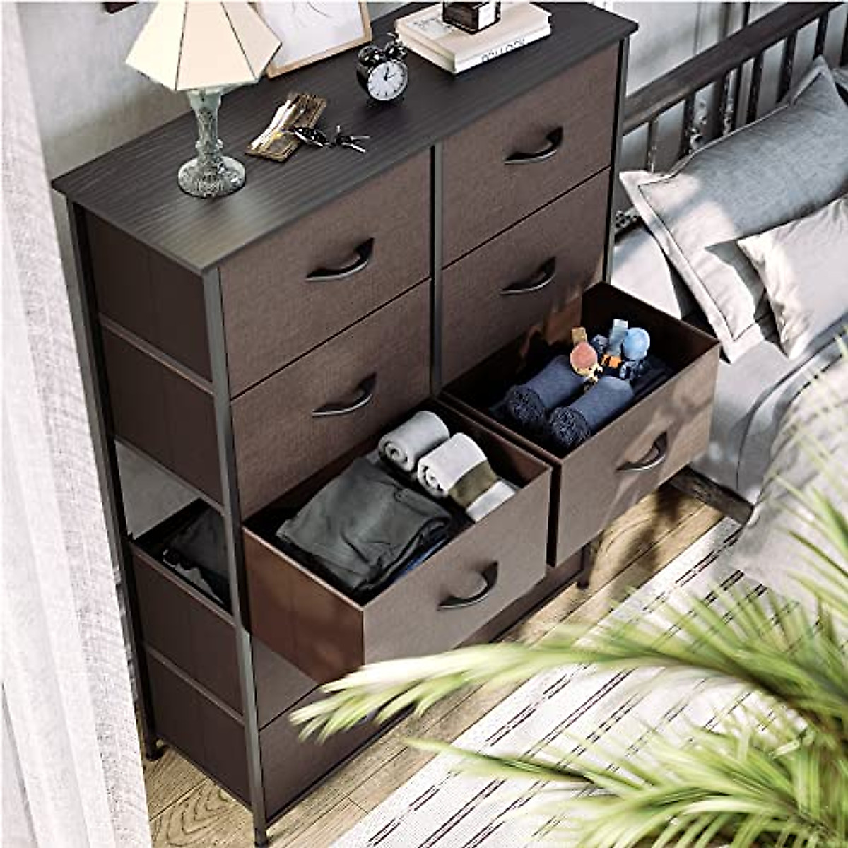 YITAHOME 10 Drawers-Fabric Storage Tower, Organizer Unit for Bedroom (Charcoal) Dresser, Coffee & Storage Dresser, Coffee