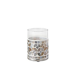 Madison Park Tesera Glass Bathroom Accessory Set, Stainless Steel Top, Handcrafted Mosaic Tiles, Vanity Décor, Lotion / Soap Dispenser with Pump, Tumbler, Covered Jar, Multi-Sizes, Silver/Gold 3 Piece
