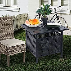 ALUPOM Patio Umbrella Table with 1.6 Inches Hole, Square Metal Patio Bistro Side Table Stand for Pool Garden Backyard,Black