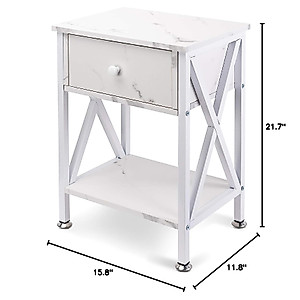 GOOD & GRACIOUS Nightstand End Side Table with Drawer Night Stand End Tables with Shelf for Living Room, Bedroom, Bed Side, Small Narrow Side Tables, Metal White