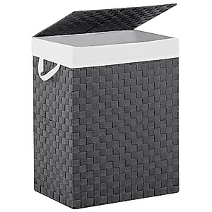 YOUDENOVA Handwoven Laundry Basket Hamper with Removable Liner Bag and Lid, Collapsible Clothes Hamper with Handle, Grey