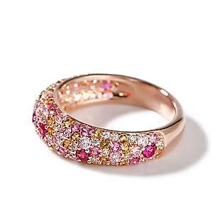 Jeulia Eternity Ring Wedding Band Multi-color Stones Sterling Silver Rose Gold Plated Cubic Zirconia Double Row Jewelry for Women Engagement Bridal Sets Anniversary Promise with Gift Box (Pink, 9)