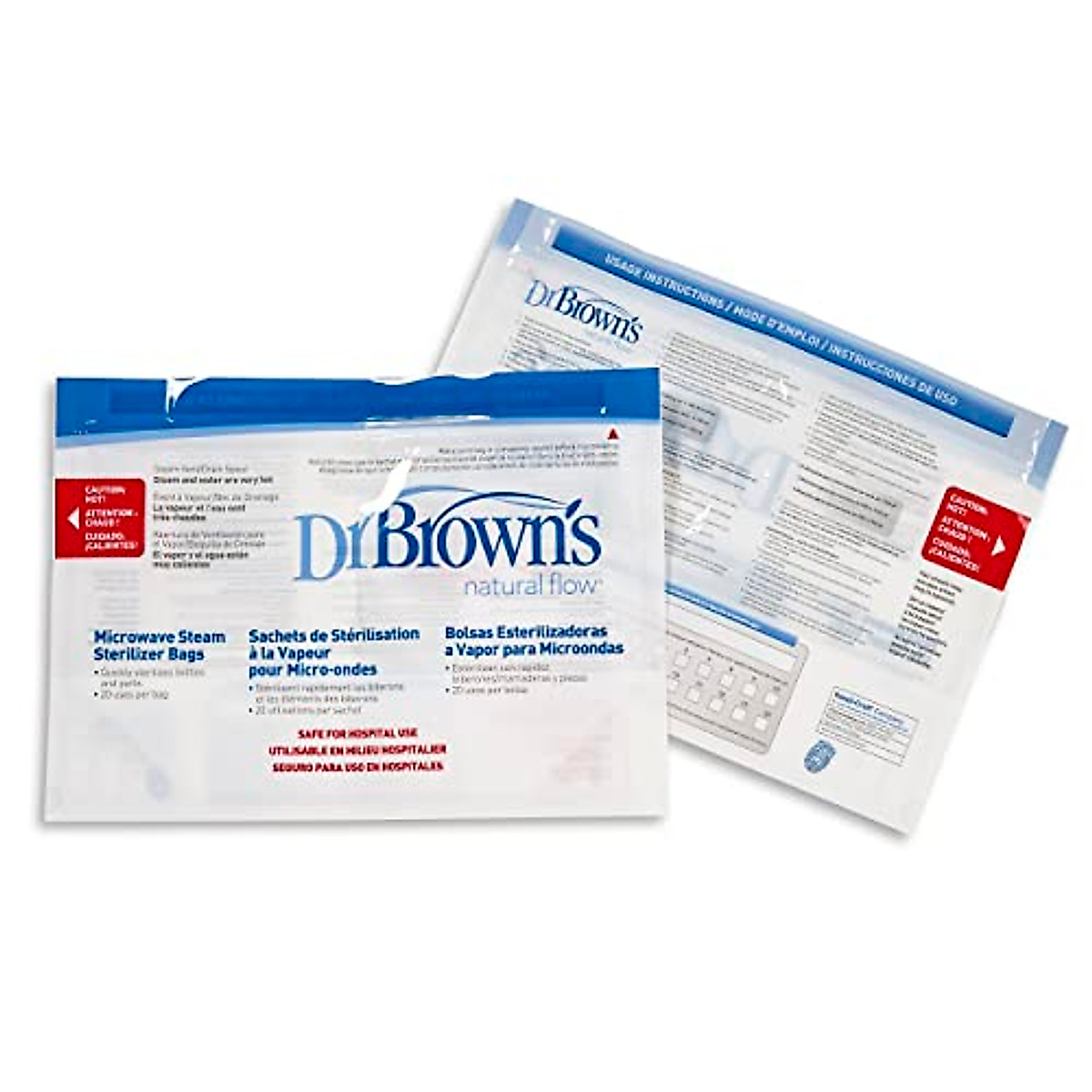 Dr. Brown's Microwave Steam Sterilizer Bags for Baby Bottles, Nipples, Bottle Parts, Pacifiers, Teethers and Breast Pump Parts - 5 Count(Pack of 1)