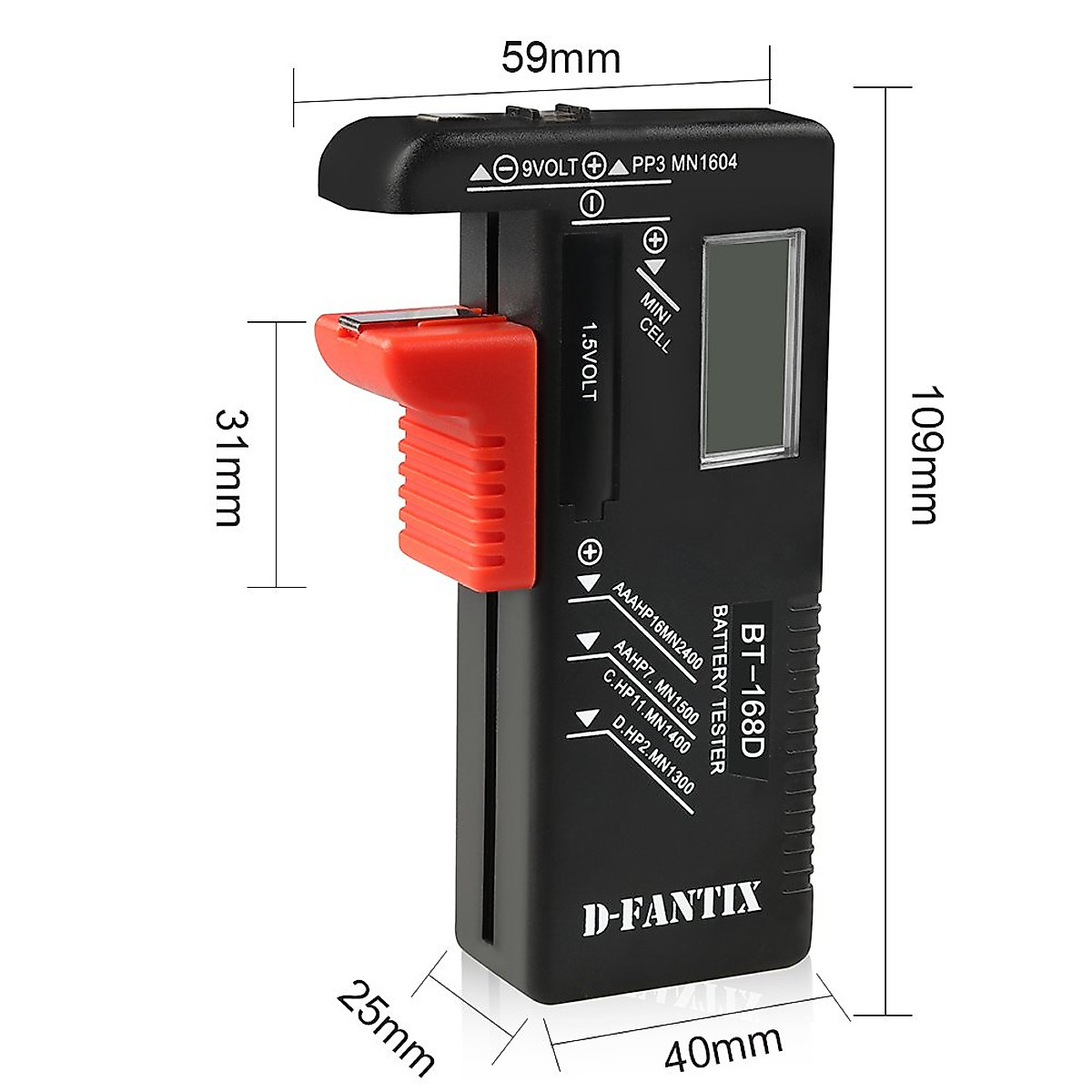 D-FantiX Digital Battery Tester, Universal Battery Checker Household Battery Testers for AAA AA C D 9V 1.5V Small Batteries Button Cell (Model: BT-168D)