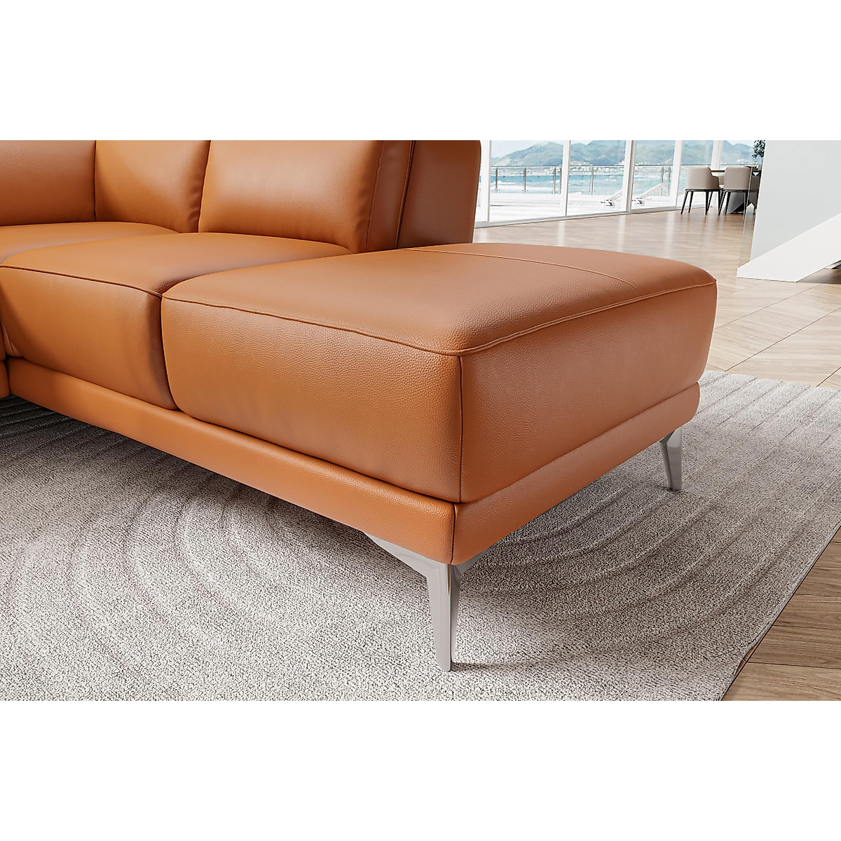 Valencia Pista Geniune Leather Reclining Sectional Sofa with Right Hand Chaise -| Power Recliner Chair, Nappa 11000 Leather | L Shaped Couch for Living Room Furniture, Cloudy Grey