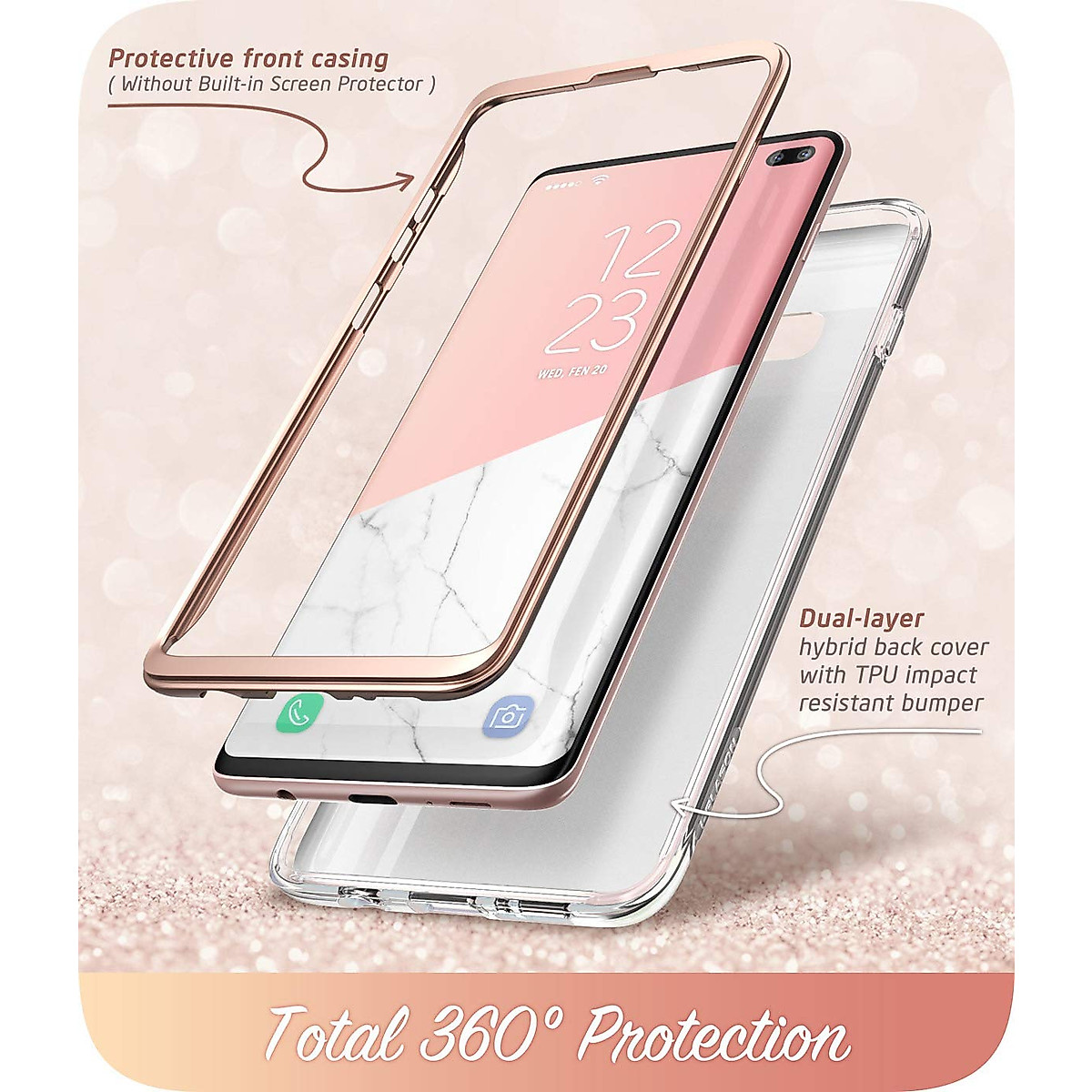 i-Blason Cosmo Series Case for Samsung Galaxy S10+ Plus, Stylish Glitter Protective Bumper Case Without Built-in Screen Protector (Marble)
