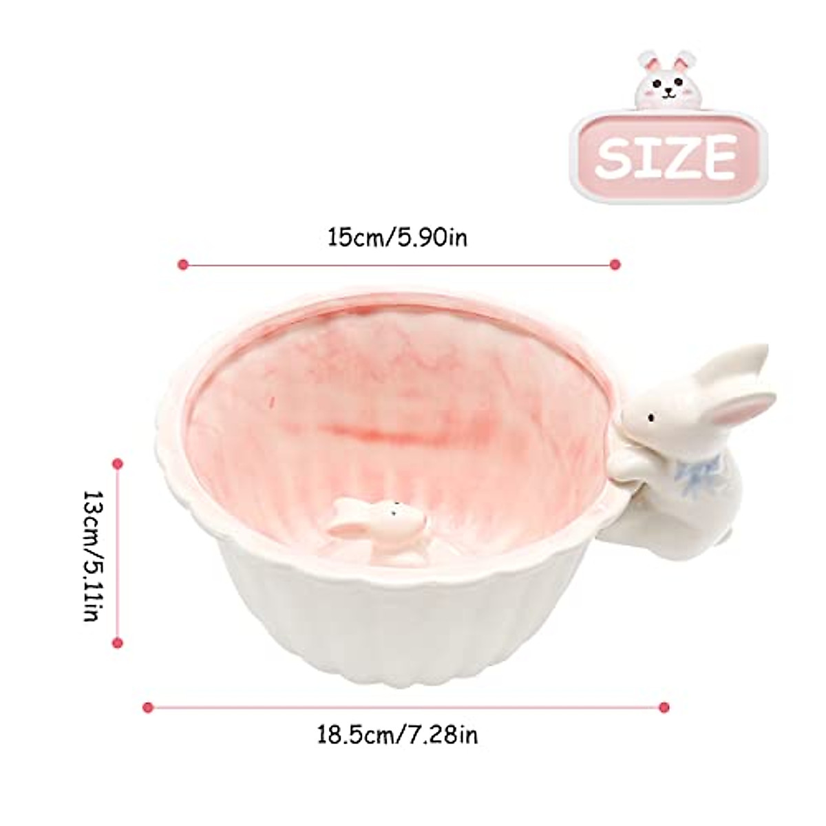 LIDSCURA Easter Rabbit Bowl, White Pink Double Rabbit Bowl, For Serving Salad, Noodles, Soup and Rice, Cute Cartoon Rabbit-Shaped Ceramic Bowl for Little Girls, Kids Birthday Family Table Decoration