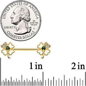 Body Candy 14G Womens Nipplerings Piercing PVD Steel 2Pc Green Synth Opal Shamrock Nipple Ring Set 9/16"