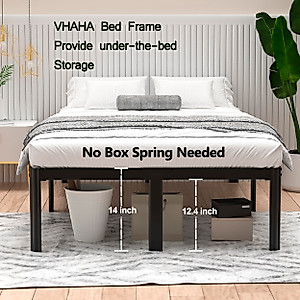 VHAHA 14 Inch Heavy Duty Full Size Platform Bed Frame Metal No Box Spring Needed, Round Corner Leg, Easy Assembly, Noise Free, Non-Slip, Black