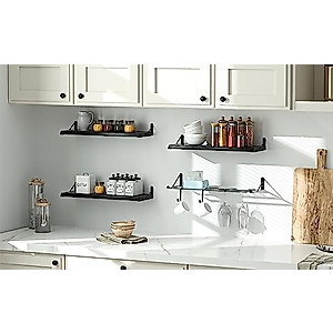 Veluckin Floating Shelf,Wall Mounted Rustic Wood Shelves for Bathroom, Study Room, Living Room, Kitchen,（16in,Set of 3+1,Black）