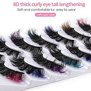 Uranian False Eyelashes Colored Fluffy Faux Mink Lashes Dramatic Colorful Russian Strip Eye Lashes with Color Natural Look Lashes Long Volume Fake Eyelashes for Women and Girls(7 Pairs)