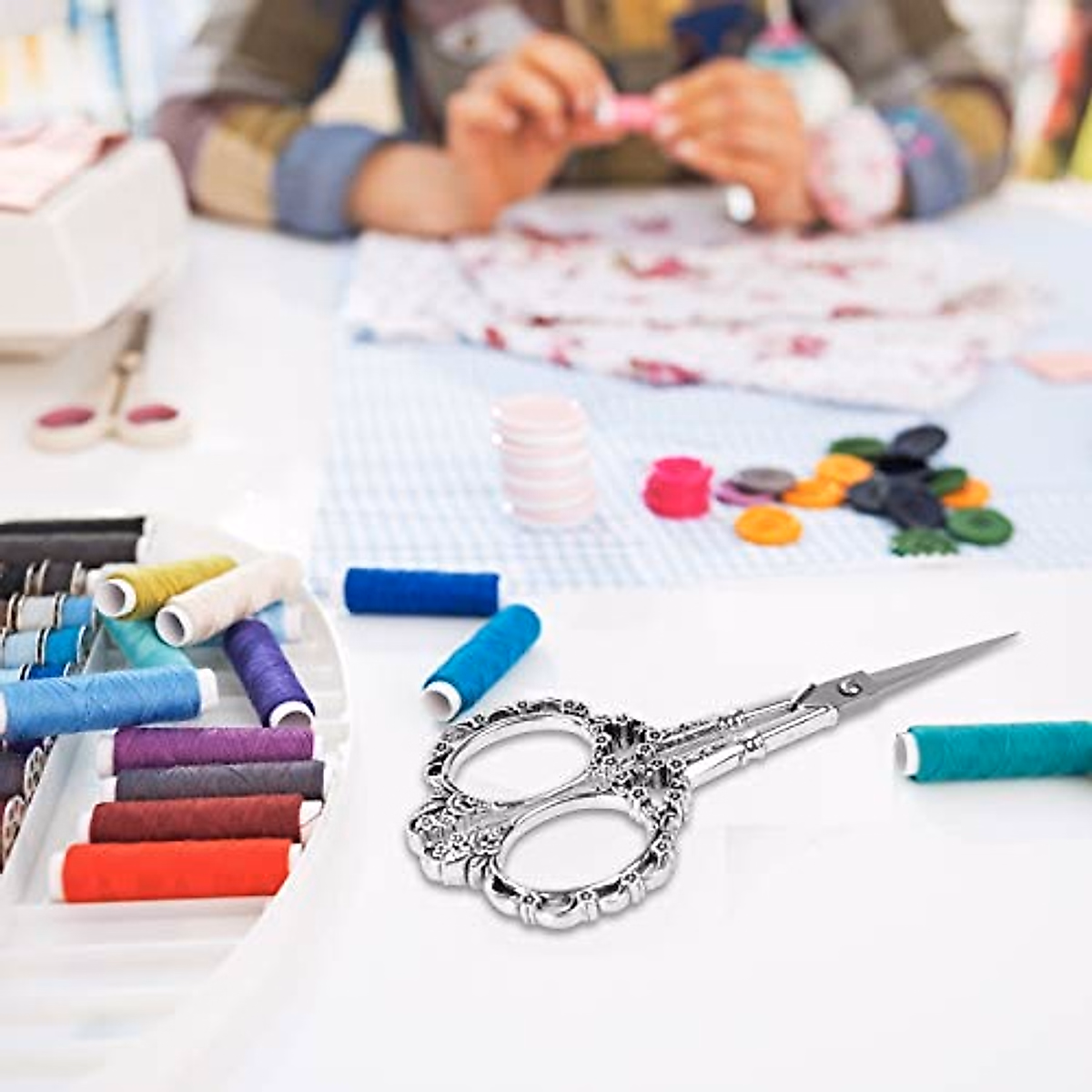 Hisuper 2 Pairs Crafting Scissors 4.5 Inch Sewing Scissors Small Sharp Craft Scissors with Leather Scissors Cover Embroidery Scissor Shears for Fabric Needlework Crochet Threading Tool