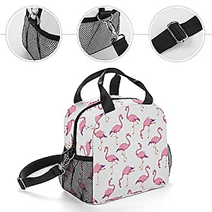 Funny Pink Flamingos Printed Lunch Box Tote Bag with Handles and Shoulder Strap for Men Women Work Picnic