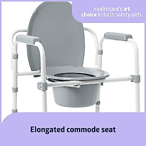 Medline 3-in-1 Aluminum Elongated Commode Seat, 350 lbs. capacity, for Seniors, Elderly and Adults
