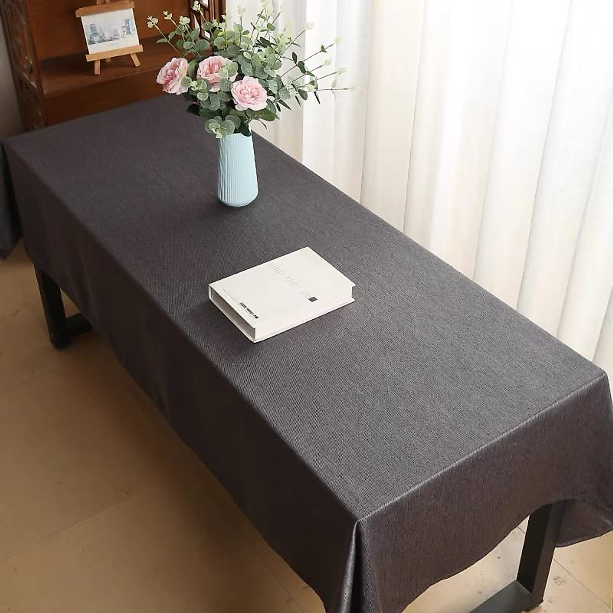 URBY 90 X 156 Inch Polyester Rectangular Table Cloth for 8-10 Foot Table That Seats 10-12 Person - Fits Extra Long Tables Or Cut to Fit Smaller Tables - Machine Wash Reusable and Wrinkle Free - Black