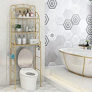 Household Products 3 Tier Over Toilet Storage Rack,Modern Toilet Bathroom Shelf Bathroom Corner Stand Storage Organizer accesory，Bathroom Tower Shelf，Laundry Shelf Unit Organizer Rack,Gold
