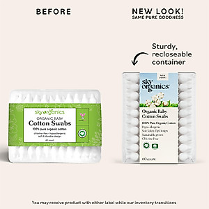 Sky Organics Organic Baby Cotton Swabs for Baby, 100% Pure Organic Cotton, GOTS Certified Organic Cotton, 60 Count