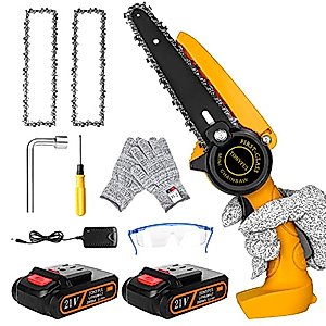 Mini Chainsaw, TONYFUL 6-Inch Cordless Chainsaw with 2 Battery and Replacement Chain, Professional Electric Chainsaw Portable Handheld Chainsaw Rechargeable Garden Saw for Pruning Trees Wood Cutting
