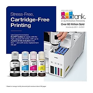 Epson EcoTank ET-3850 Supertank All-in-One Wireless Color Inkjet Printer - Print Scan Copy - 2.4" LCD, 15.5 ppm, 4800 x 1200 dpi, 30-Sheet ADF, Auto 2-Sided Printing, Voice Activated, Ethernet
