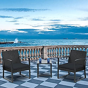 BPS 3 Pieces Patio Furniture Set, Outdoor Rattan Wicker Chairs with Table, 3 Pcs Sofa Set with Cushion, Conversation Furniture for Garden Poolside