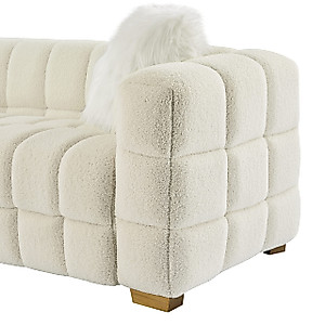 3 Seater Boucle Upholstered Loveseat Sofa Couch, Teddy Fleece Deep-Seat Cloud Modular Couch with Metal Golden Legs and Decor Pillows, Minimalist Style Oversized Love Seat for Living Room, Office