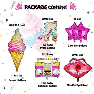 6 Pcs Rainbow Roller Skate Balloons Boom Box Balloon Ice Cream Truck Red Lip Balloon Girl Baby Shower Princess Doll Theme Birthday Party Decor Supplies Pink