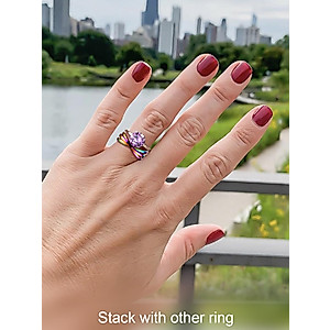 FOCALOOK Womens Rainbow Ring Fashion Fun Ring Triple Interlocked Fidget Ring (Rainbow,8)