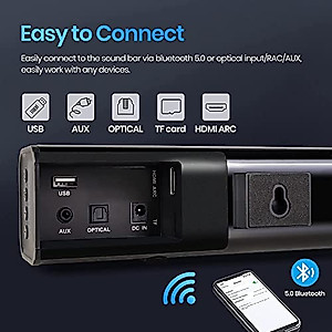 dyplay Sound Bar for TV with HDMI, 120Watt 30 Inch Soundar, Bluetooth 5.0 TV Soundbar Speaker, 4 EQ Modes, HDMI/Optical/AUX/TF/USB Connection, Built-in DSP, Remote Control and Wall Mountable