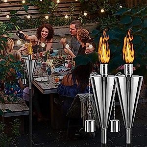 FAB BASED Oil Torch Lamp Torch for Patio/Garden/Lawn/Backyard - 55 inch - Stainless Steel - Fiber Glass Wick - Set of 2 Pieces-Outdoor Oil Lamp for Citronella (Silver)